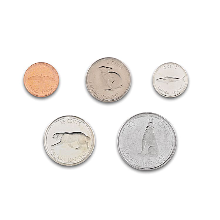 1967 Nature Inspired Canadian Coin Set That Includes A Penny Nickel Dime Quarter 50 Cent Piece