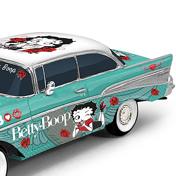 Betty Boop Classic Curves 1957 Chevrolet Bel Air 1 18 Scale Sculpture Featuring A High Gloss Paint Finish And Adorned With Hand Applied Betty Boop Art