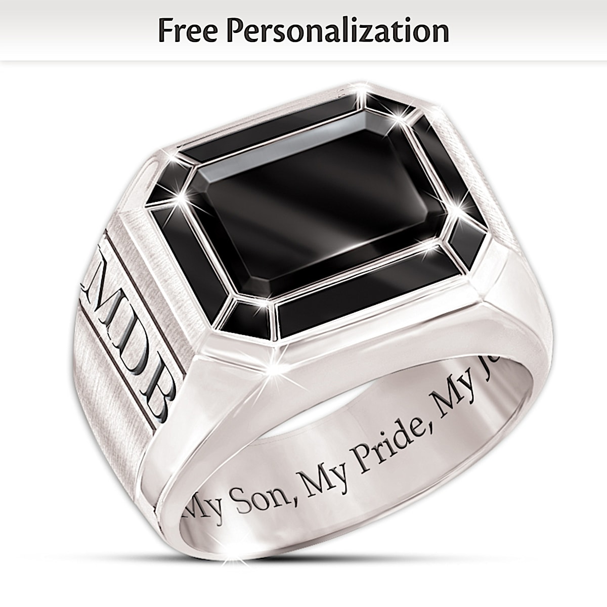Black Onyx Son Ring Personalized With Initials And Engraved Sentiment ...