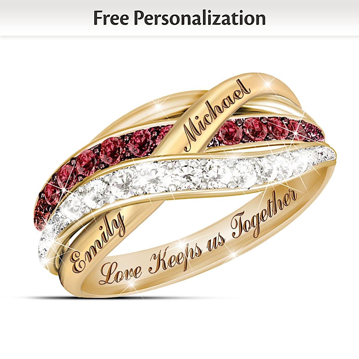 Together In Love Personalized Red And White Diamonds Womens Ring