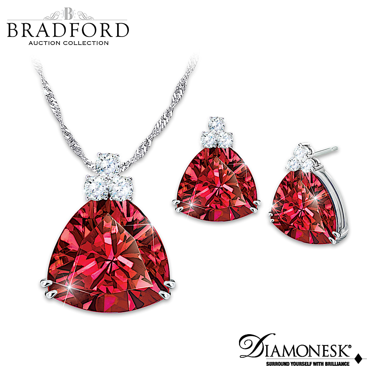 Rarest Red Diamonsek Pendant Necklace And Earrings Set With Deluxe ...