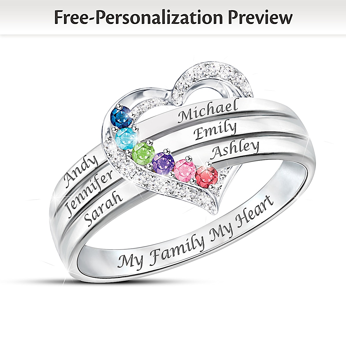 My Family, My Heart Womens Personalized Birthstone Ring