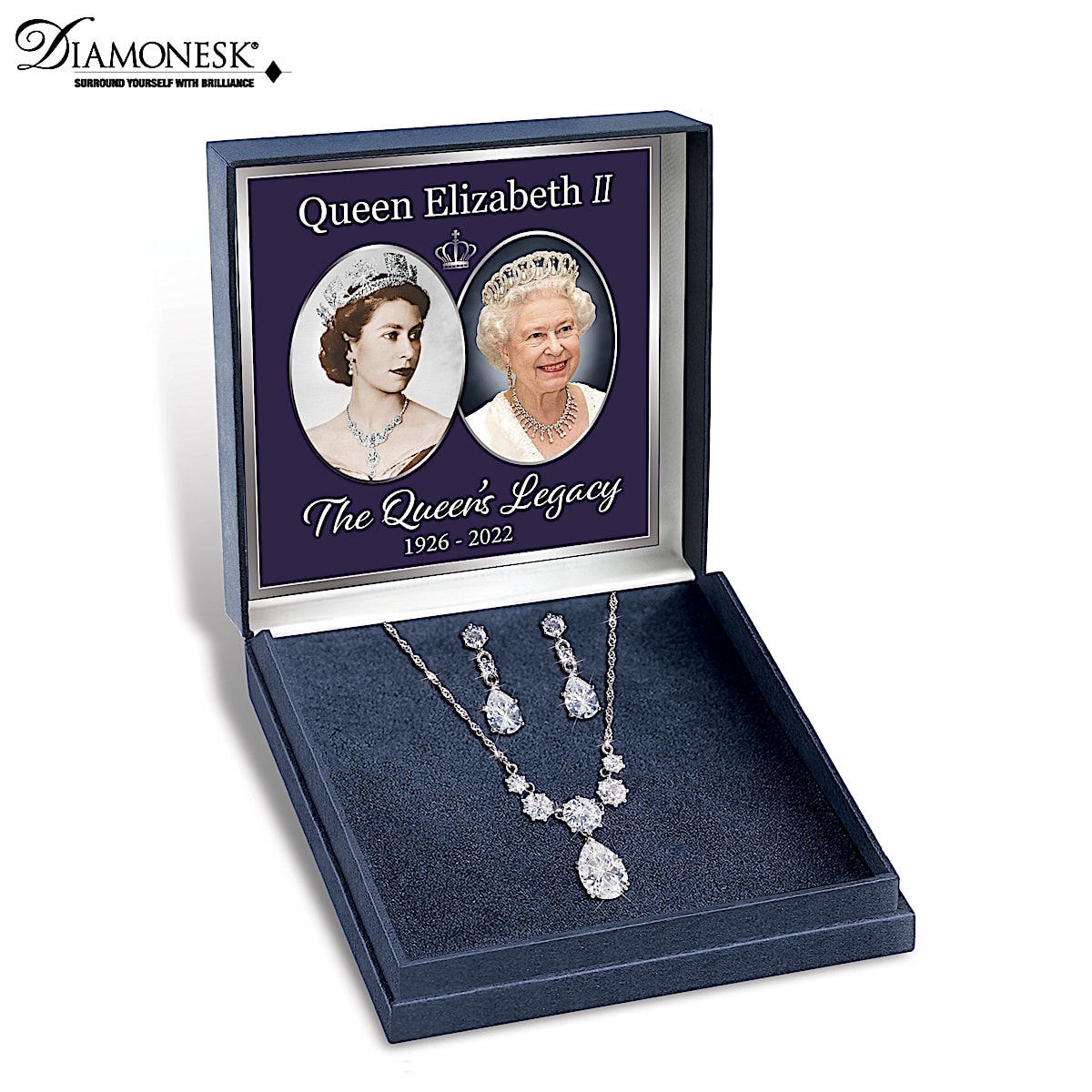 Coronation Celebration Womens Diamonesk Pendant Necklace And Earrings Set