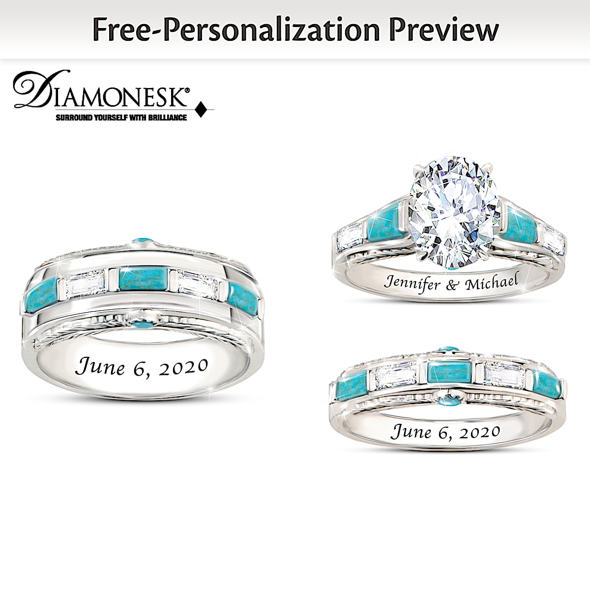 Sacred Promise Personalized Platinum Plated Wedding Ring Set Featuring ...