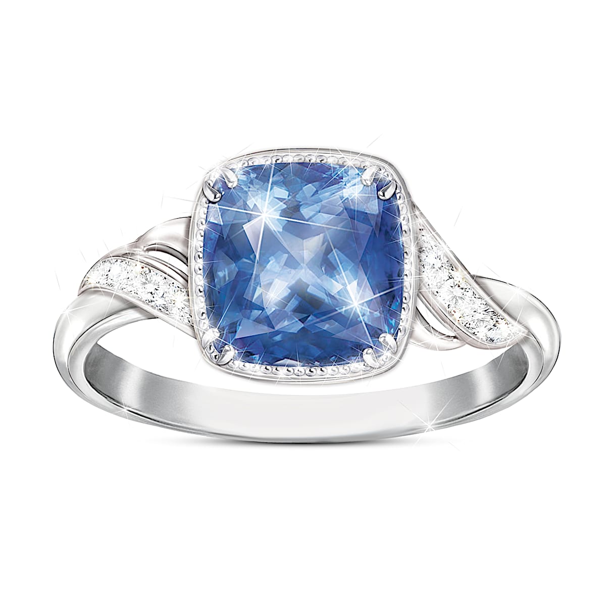 Blue Splendour Womens Mountain Blue Helenite And White Topaz Ring