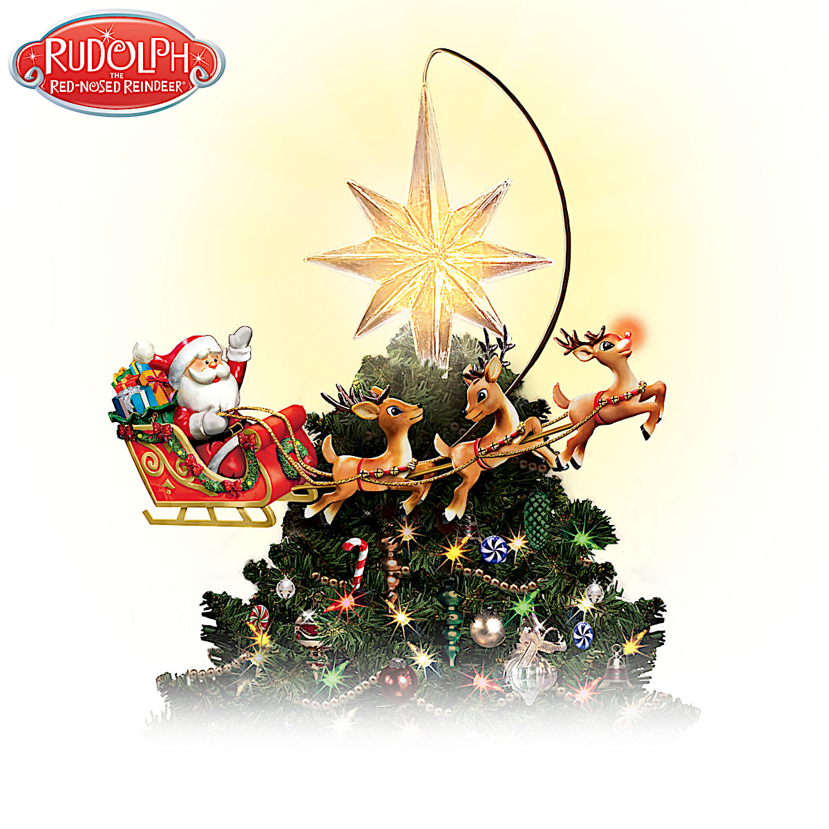 Rudolph The Red-Nosed Reindeer Hand-Painted Tree Topper Featuring A ...