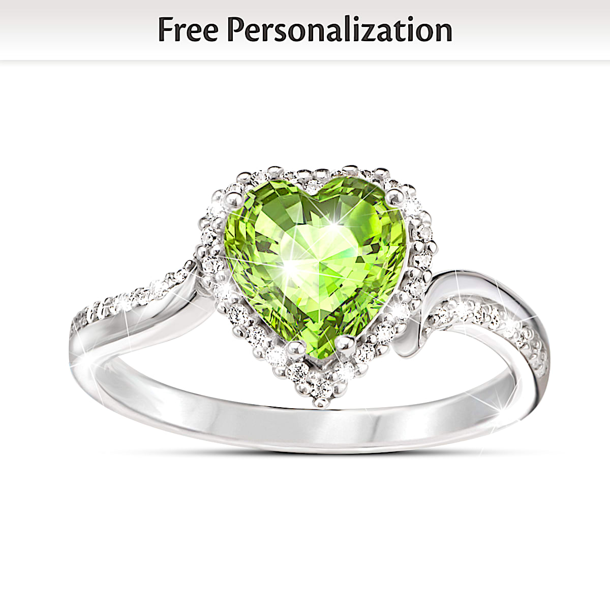 The Heart Of You Womens Personalized Heart-Shaped Crystal Birthstone Ring