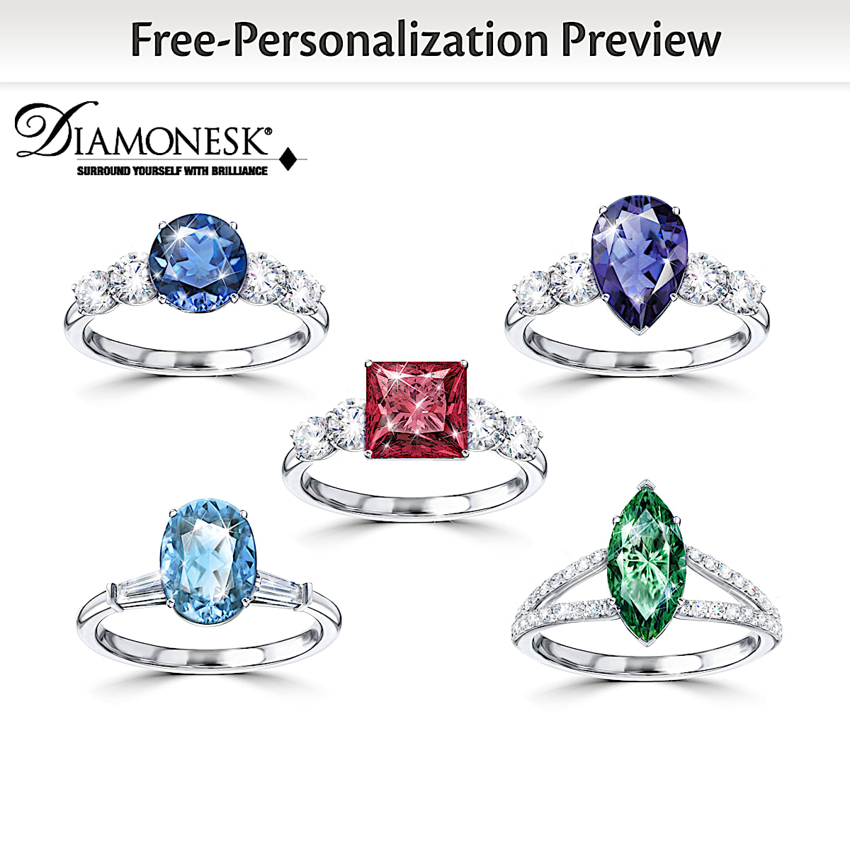 Personalized Platinum-Plated Ring With Your Choice Of Cut, Setting And ...