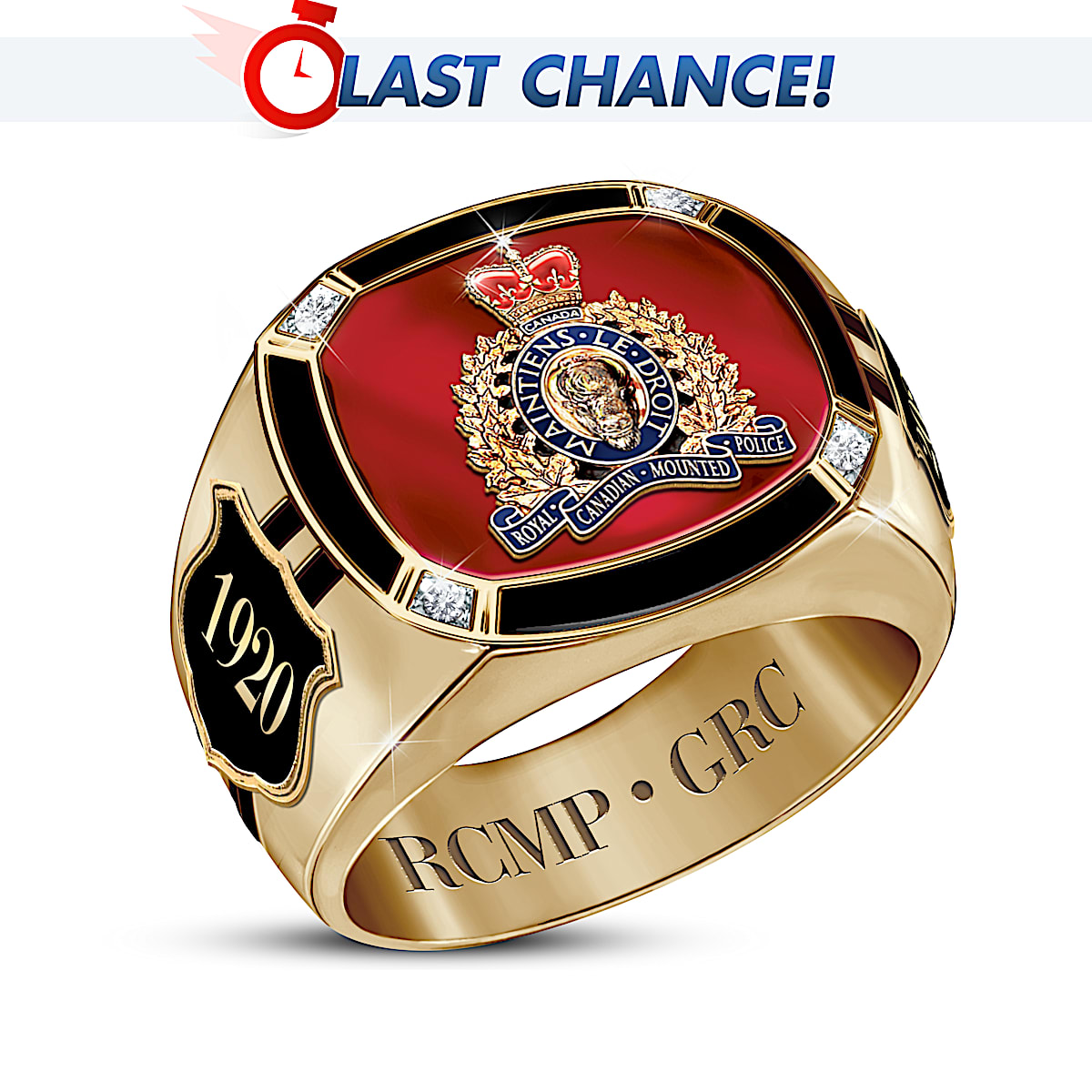 Pride Of Canada Mens 14K Gold-Plated Ring Featuring The RCMP Insignia ...