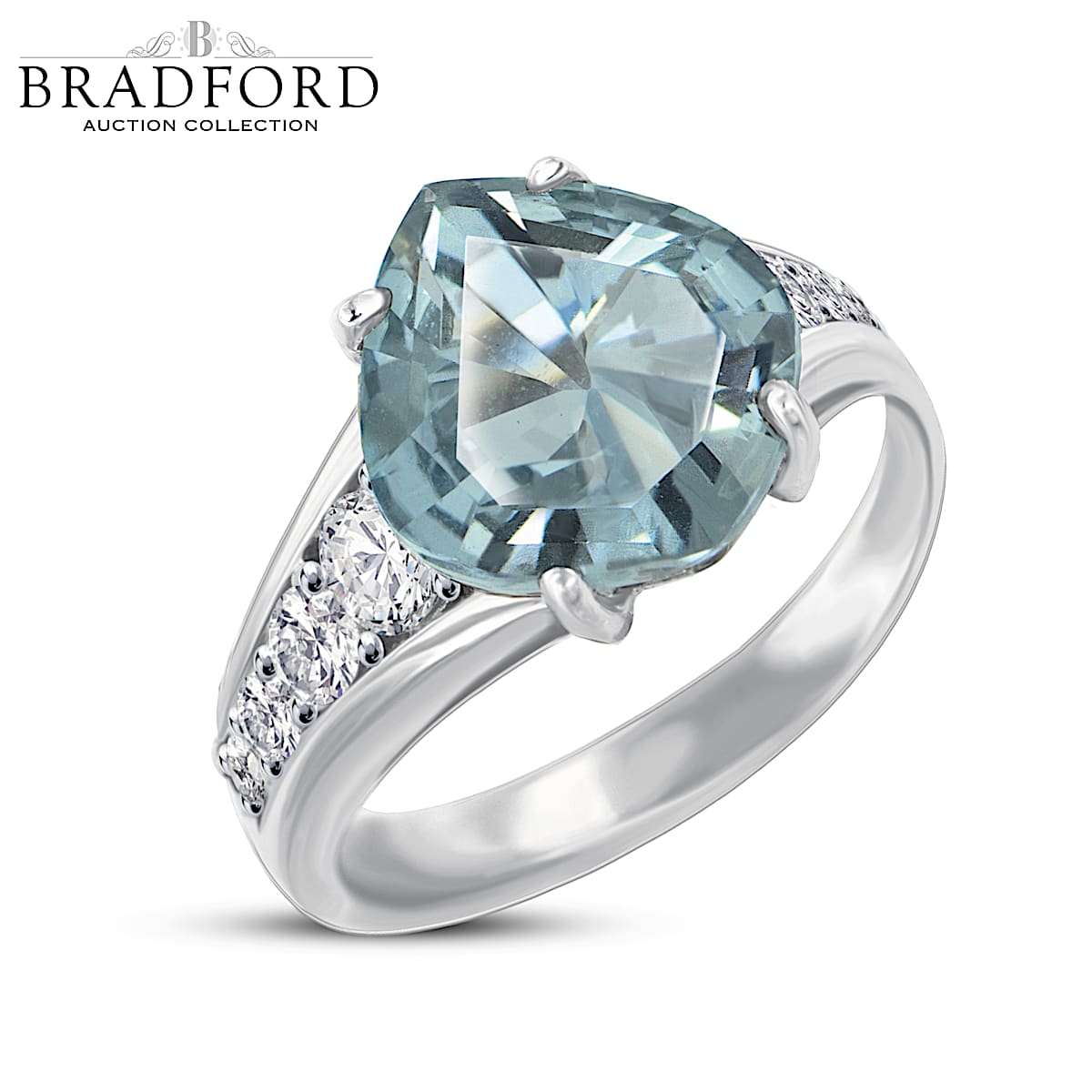 Womens Platinum-Plated Simulated Blue-Green Diamond Ring With Simulated ...