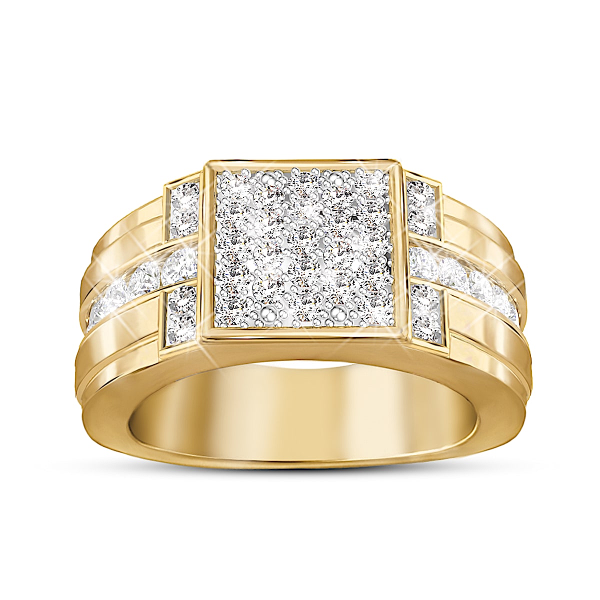 18K-Plated Gold Ring Featuring A Square-Shaped Centrepiece Filled With ...