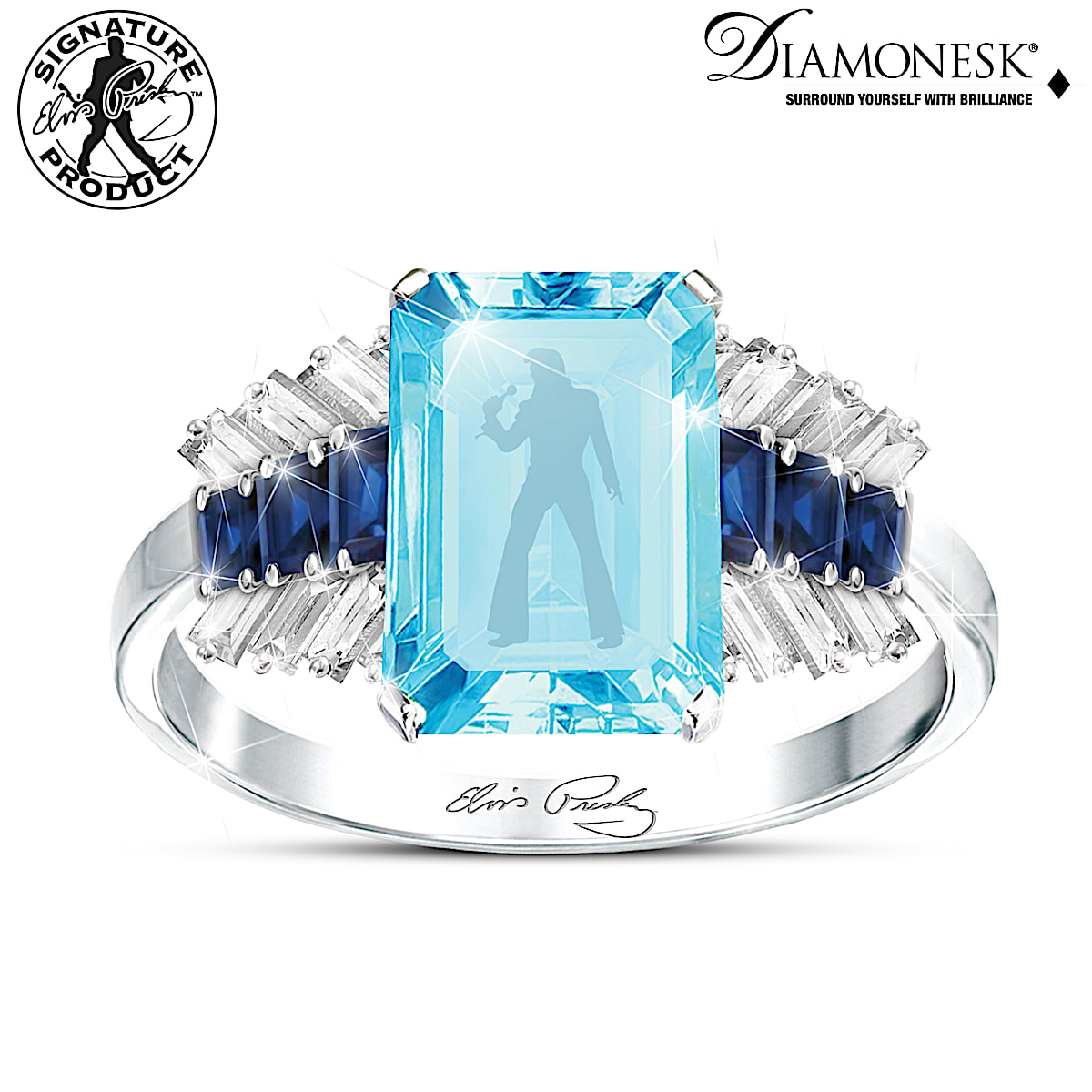 Elvis Now And Forever Sterling Silver Ring With 6 Simulated Sapphires ...