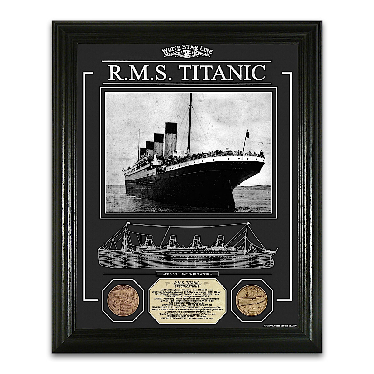 The RMS Titanic Commemorative Print Framed Wall Decor Featuring 2 39 MM ...