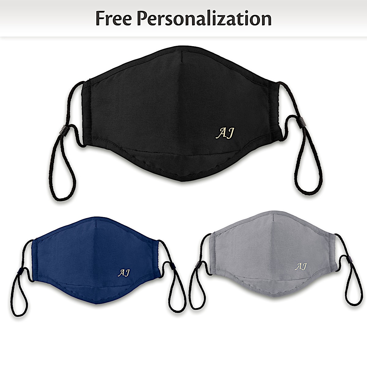 Monogrammed Personalized Non-Medical Adjustable 3-Piece Face Mask Set ...
