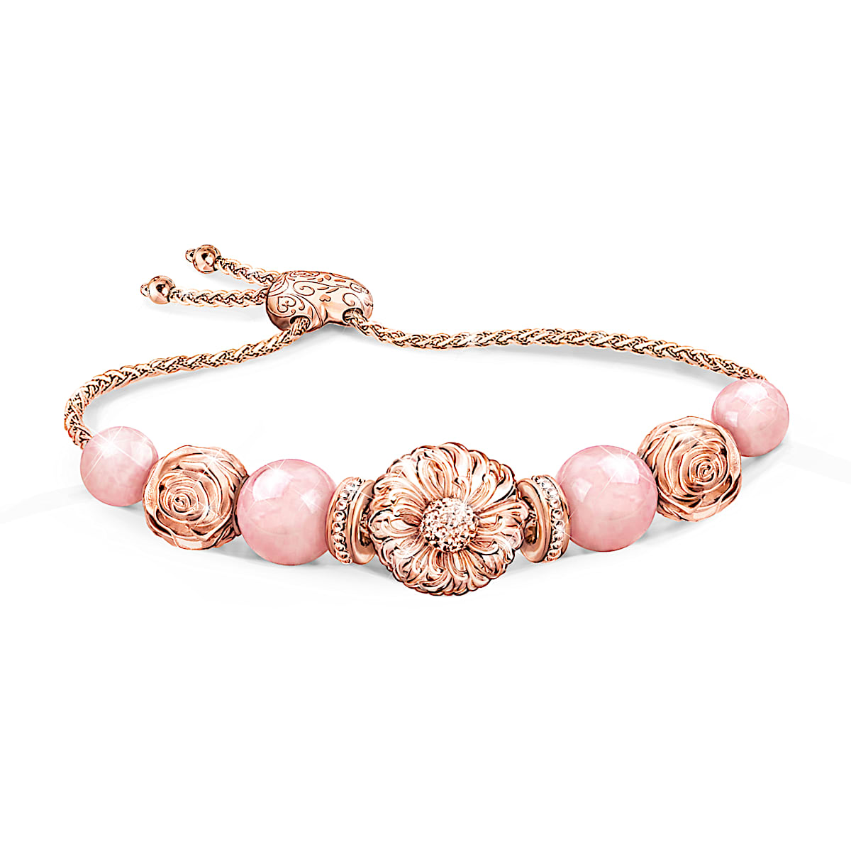 Wellness Blooms Bolo-Style Bracelet Adorned With 4 Rose Quartz Beads ...