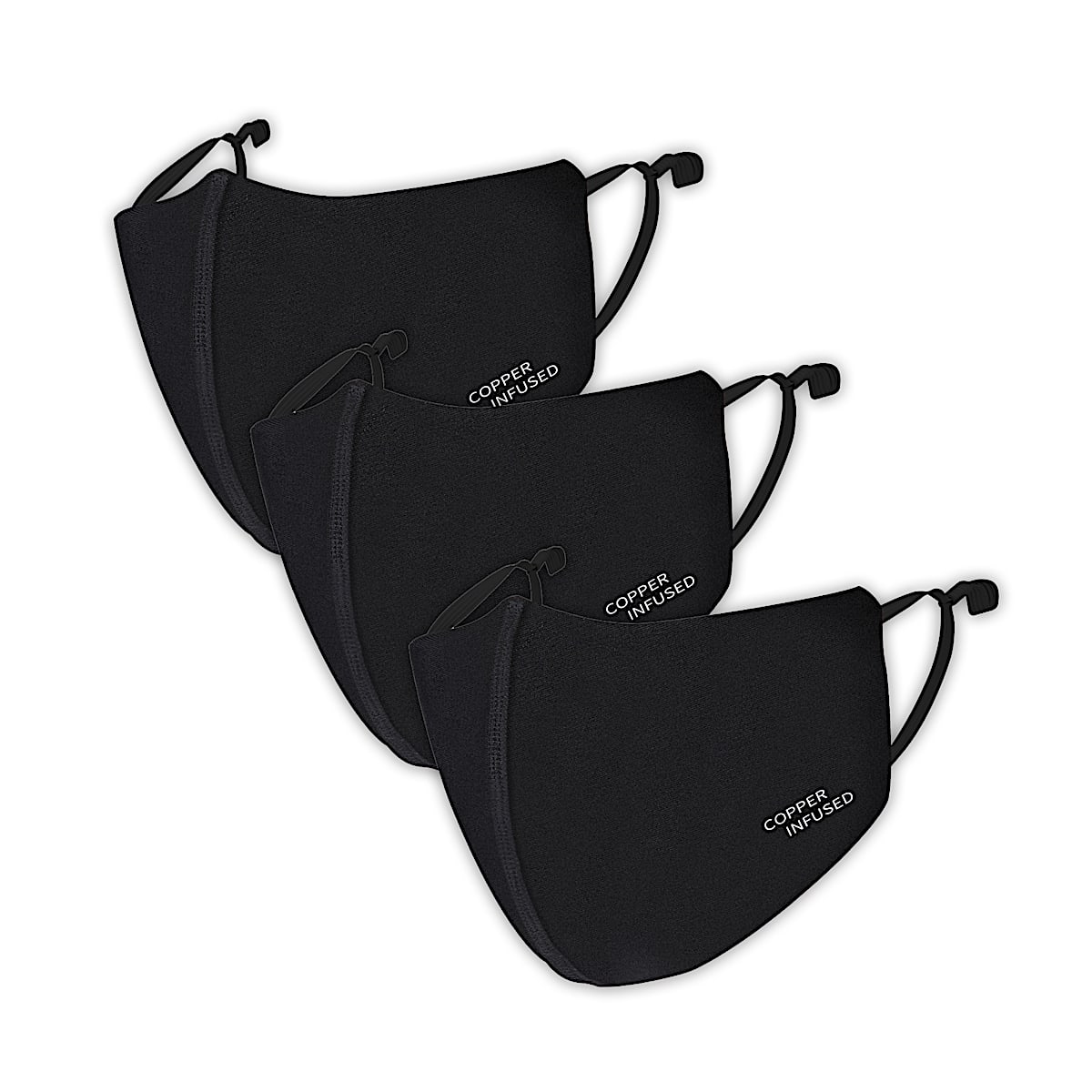 Non-Medical Adjustable Black Face Mask Set Featuring Copper Infused Fiber