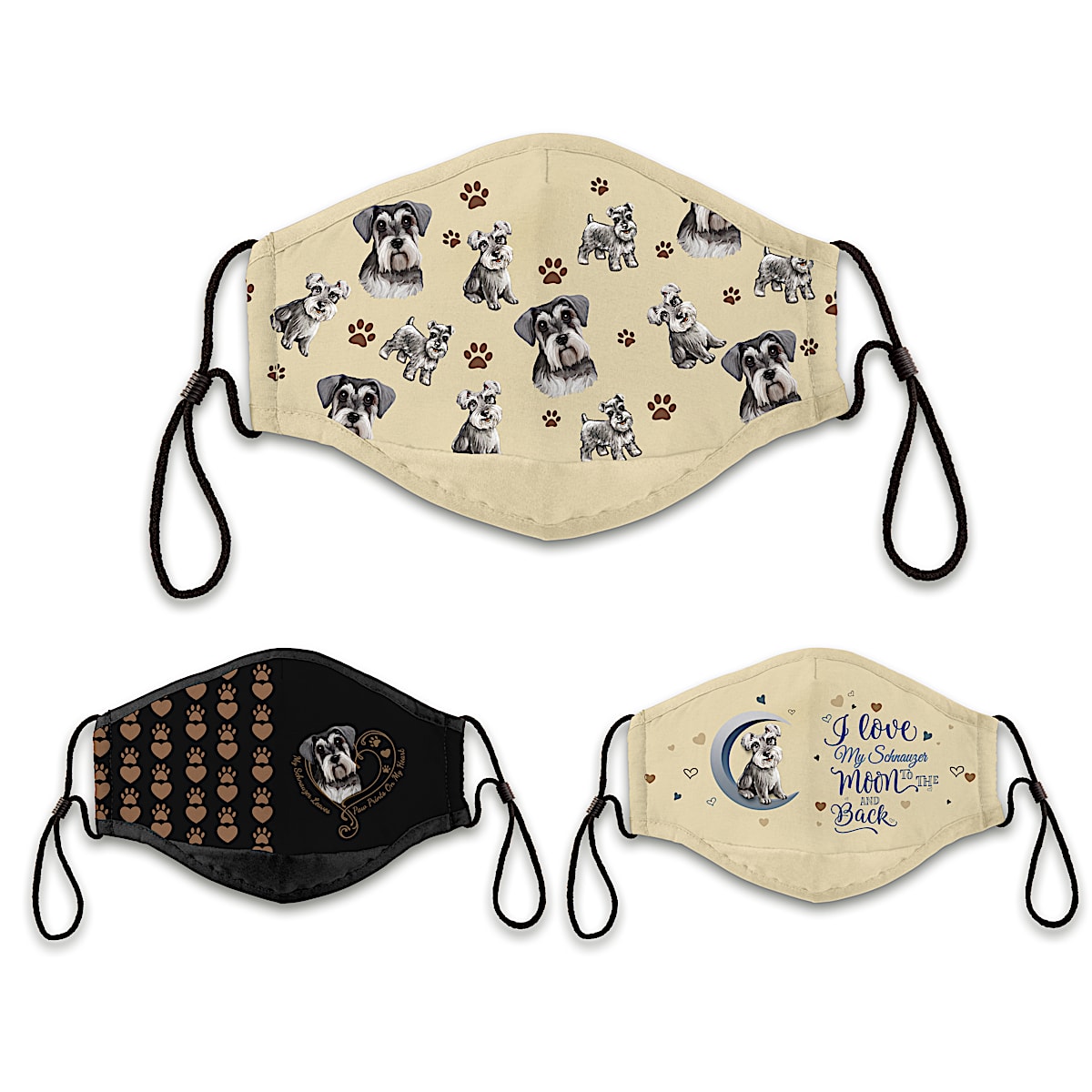 Schnauzer Love Adjustable Face Mask Set With An Inside Pocket That Fits ...
