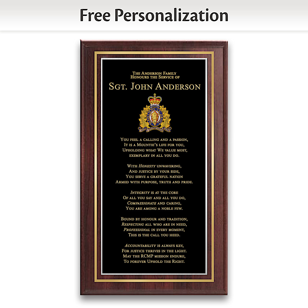 Royal Canadian Mounted Police Pride Personalized Wooden Plaque Wall ...