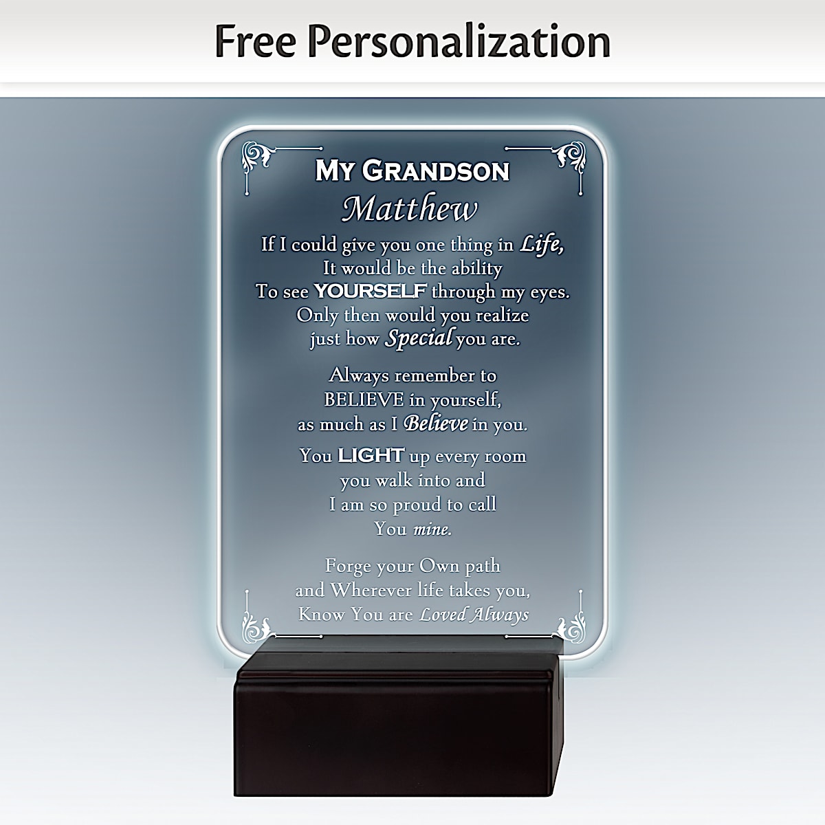 Grandson Personalized Illuminated Glass Plaque Sculpture Engraved With ...