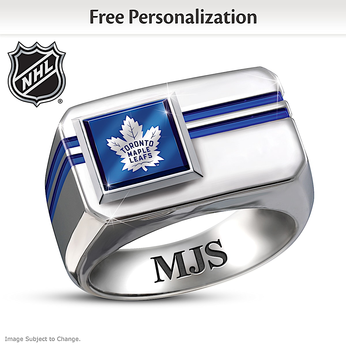 Mens Personalized Platinum-Plated Toronto Maple Leafs® Ring Monogrammed ...