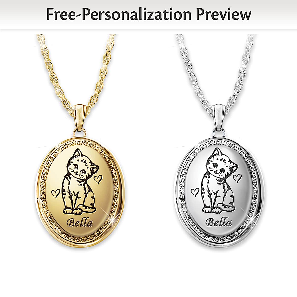 Oval Cat Locket In Your Choice Of Silver-Tone Or Gold-Tone Metal ...