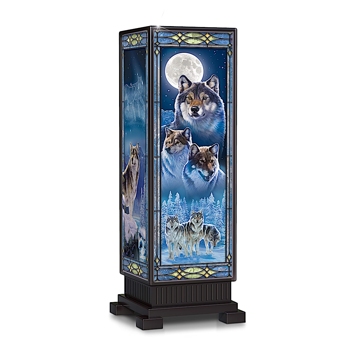 35.6 cm Tall Rectangular Illuminated Stained Glass Adorned With Wolf ...