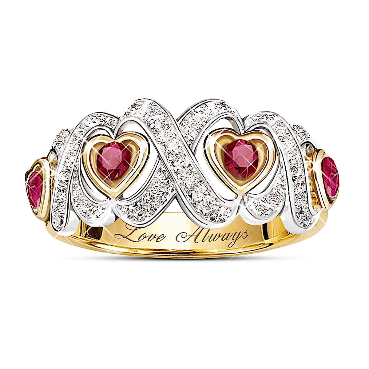 Engraved Hearts And Kisses Ruby And Diamond Ring Romantic Jewelry Gift ...