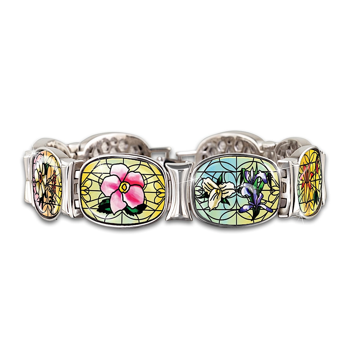 Canadian Provincial Flowers Designer Rhodium-Plated Bracelet