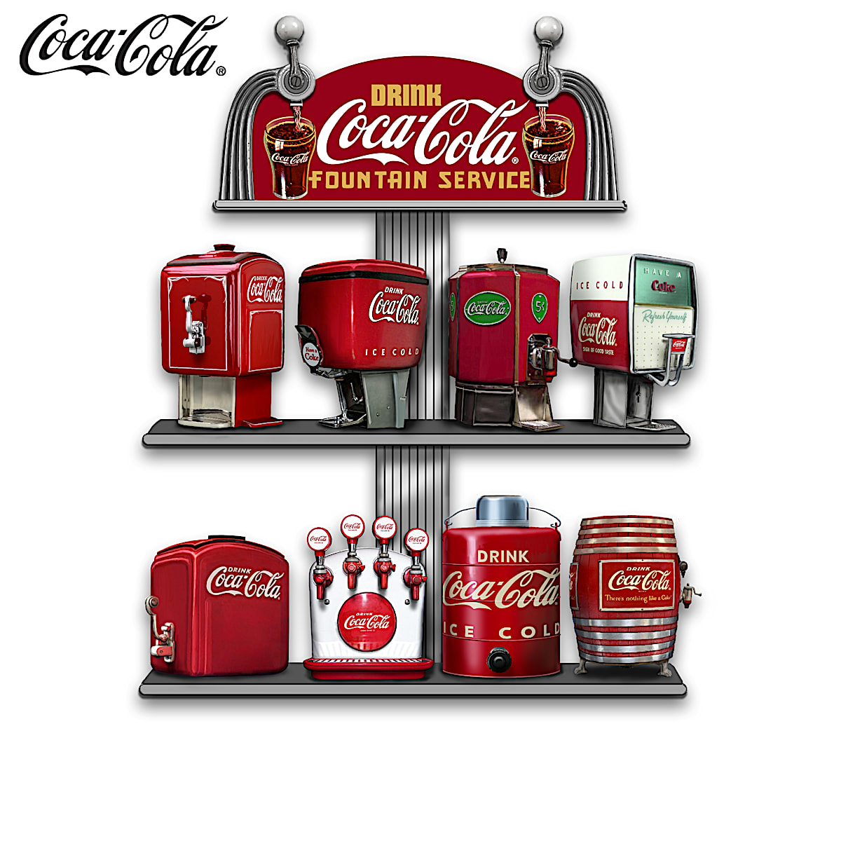 COCA-COLA Soda Fountain Sculptures Featuring Designs From The 30s, 40s ...
