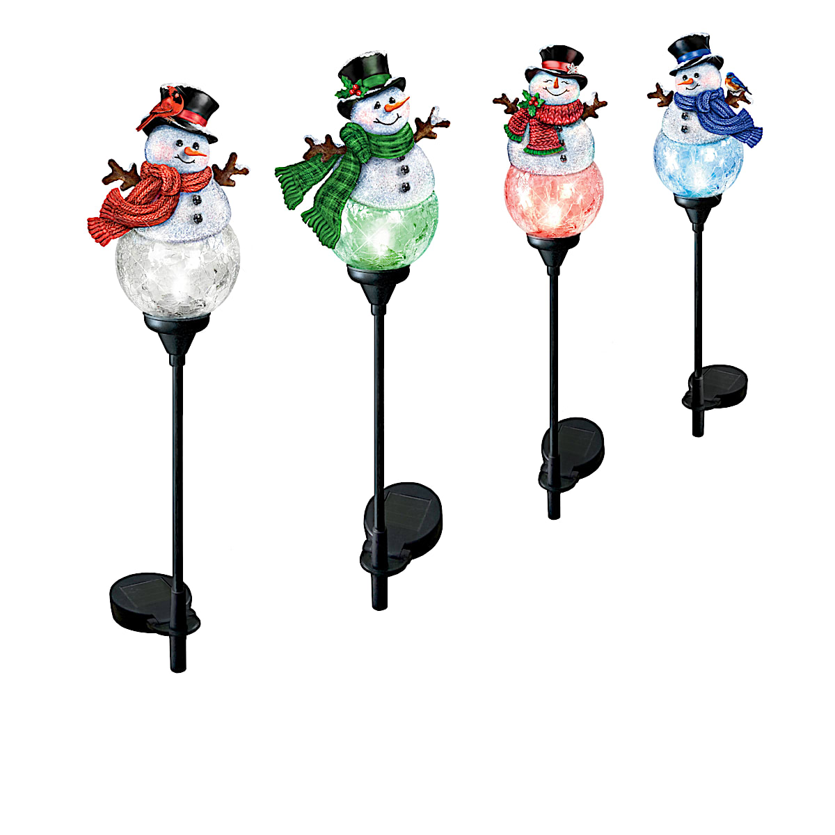 Illuminated Outdoor Solar Powered Glass Snowman Sculpture Lights ...