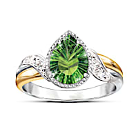 Radiant Treasure Green Helenite And Diamond Ring
